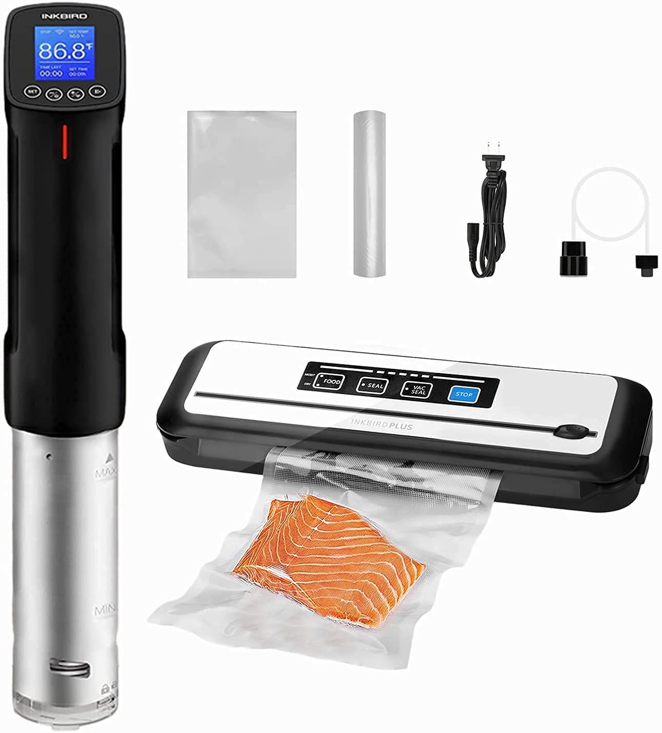 INKBIRD WiFi Sous-Vide Cooker & Vacuum Sealer with Full Starter Kits Automatic PowerVac Air Sealing Machine for Food Preservation| 1000 Watts Sous vide Machine with Recipes, Precise Temperature &Timer