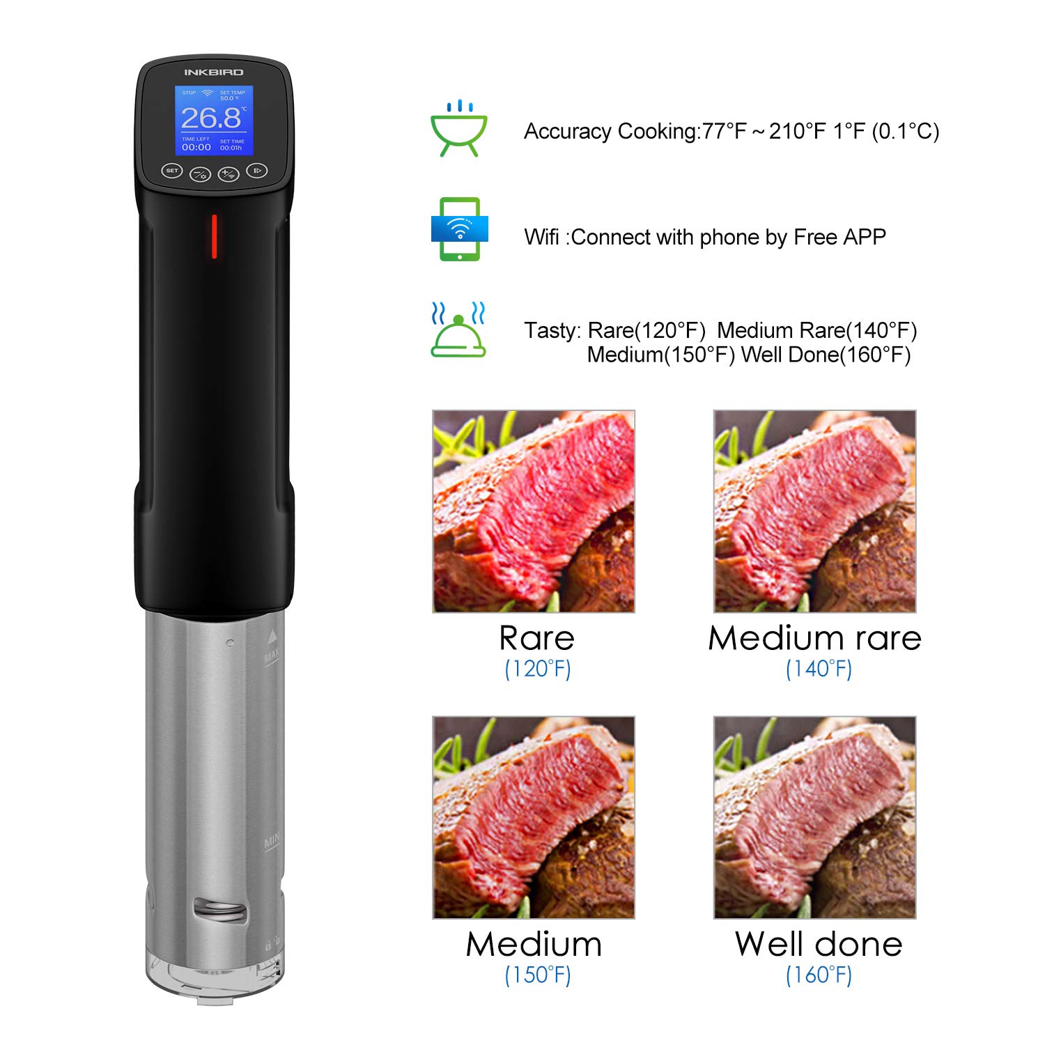 INKBIRD WiFi Sous-Vide Cooker & Vacuum Sealer with Full Starter Kits Automatic PowerVac Air Sealing Machine for Food Preservation| 1000 Watts Sous vide Machine with Recipes, Precise Temperature &Timer