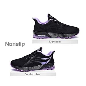 Lamincoa Women's Fashion Sneakers Anti-Slip Rubber Outsole Colorful Athletic Running Shoes for Long Time Stand Black-Purple 9