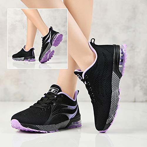 Lamincoa Women's Fashion Sneakers Anti-Slip Rubber Outsole Colorful Athletic Running Shoes for Long Time Stand Black-Purple 9