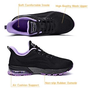 Lamincoa Women's Fashion Sneakers Anti-Slip Rubber Outsole Colorful Athletic Running Shoes for Long Time Stand Black-Purple 9