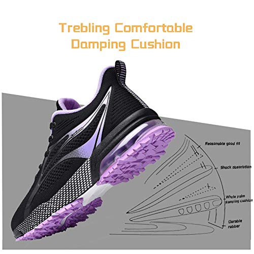 Lamincoa Women's Fashion Sneakers Anti-Slip Rubber Outsole Colorful Athletic Running Shoes for Long Time Stand Black-Purple 9