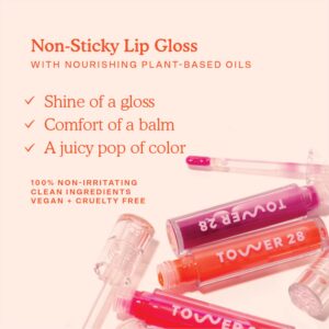 Tower 28 ShineOn Lip Jelly, XOXO, Non-Sticky Lip Gloss, Sheer Pink Vegan Lip Gloss, Moisturizing Apricot and Raspberry Seed Oil, Cruelty Free