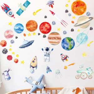 Space Wall Decals,Space Wall Stickers Planets Astronaut Rocket Spacecraft Alien Galaxy Wall Decals Solar System Stickers Outer Space Room Decor for Kids Boys Girls Toddler Nursery Bedroom Decor