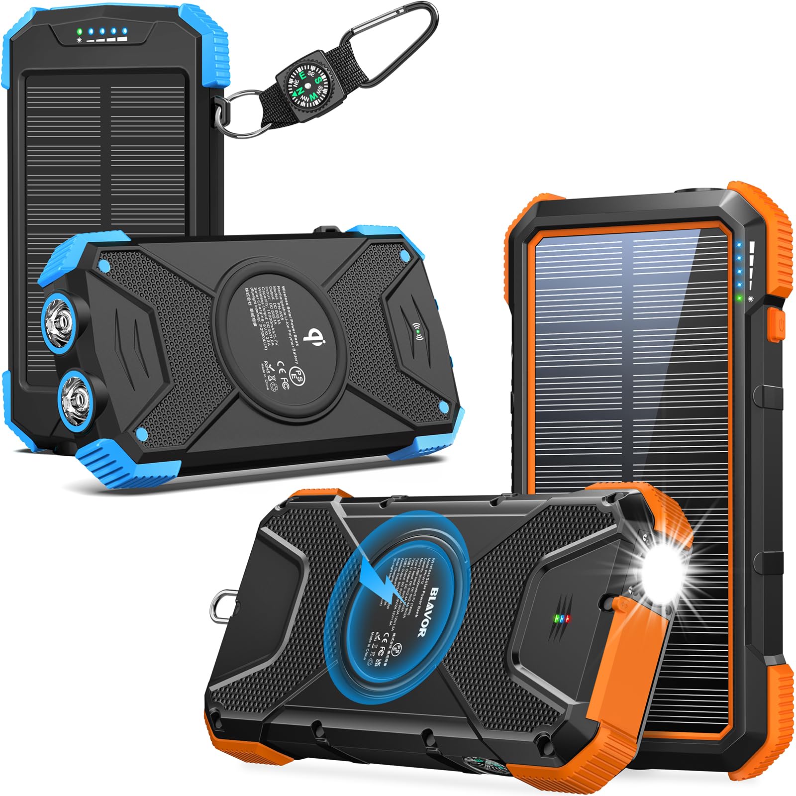 10,000mAh Solar Power Bank for Cell Phone Plus 20,000mAh Fast Charger for Emergency Use (Light Blue and Orange)