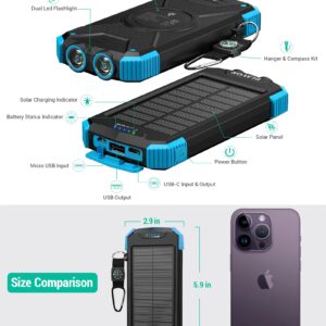 10,000mAh Solar Power Bank for Cell Phone Plus 20,000mAh Fast Charger for Emergency Use (Light Blue and Orange)