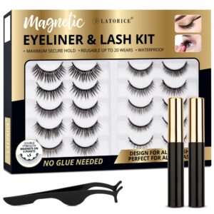 magnetic eyelashes kit magnetic eyeliner 3d and 5d different lengths&densities magnetic eyelashes magnetic lashliner for use with magnetic false lashes natural look-no glue needed (10-pairs)