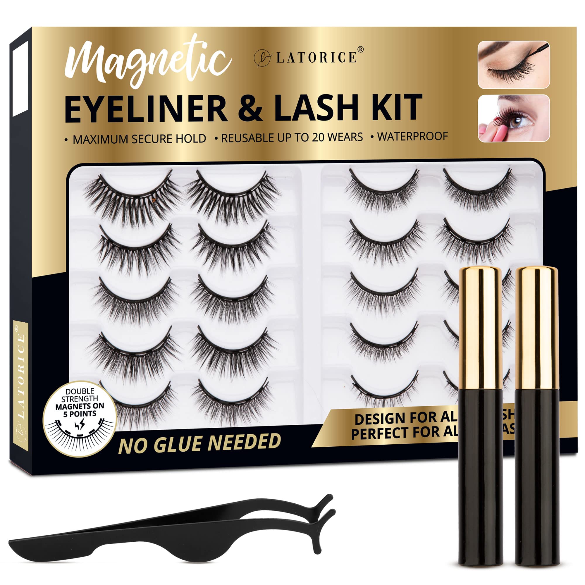 Magnetic Eyelashes Kit Magnetic Eyeliner 3D and 5D different Lengths&Densities Magnetic Eyelashes Magnetic Lashliner For Use with Magnetic False Lashes Natural Look-No Glue Needed (10-Pairs)