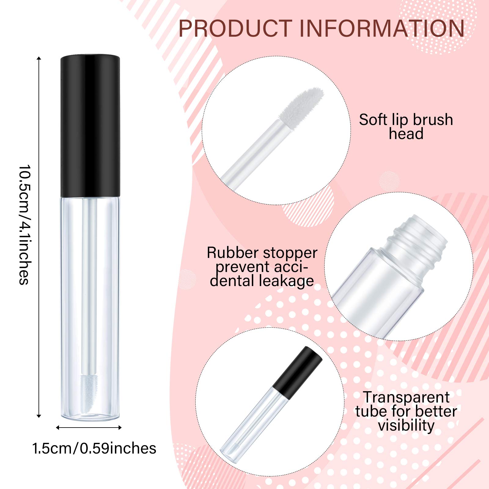 50 Pieces Empty Lip Gloss Containers Lip Gloss Tubes, Refillable Lip Balm Bottles Plastic Lipstick Tubes with Rubber Inserts Cosmetic Tools for Women DIY Makeup, 10 ml (Black)