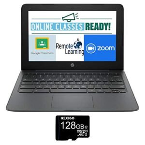 HP Chromebook 11.6 Inch Laptop, Intel Celeron N3350 up to 2.4 GHz, 4GB LPDDR2 RAM, 32GB eMMC, WiFi, Bluetooth, Webcam, Chrome OS + NexiGo 128GB MicroSD Card Bundle