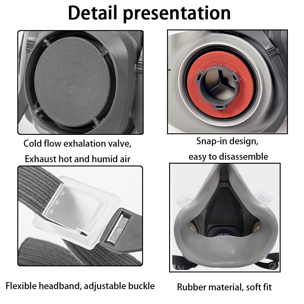 Reusable Half Face Gas Mask with Safety Glasses, Filters - For Painting, Welding, Woodworking