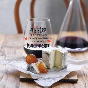 Perfectinsoy A Sister Is God's Way Of Making Sure We Never Walk Alone Wine Glass with Gift Box, Sister Gifts for Sister, Her, Mom, Wife, Boss, Friend, Best Sister Gifts, Big Sister Gifts