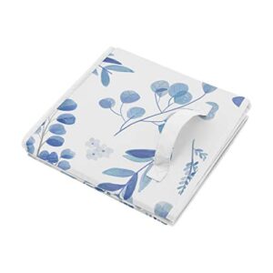 Sweet Jojo Designs Floral Leaf Foldable Fabric Storage Cube Bins Boxes Organizer Toys Kids Baby Childrens - Set of 2 - Blue Grey and White Boho Watercolor Botanical Flower Woodland Tropical Garden