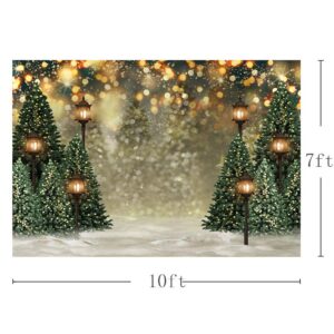 MEHOFOND 10x7ft Winter Christmas Tree Snowflake Green Newborn Photography Background Snow Scene Glitter Bokeh Portrait Backdrops Xmas Birthday Baby Shower Party Photo Banner Props