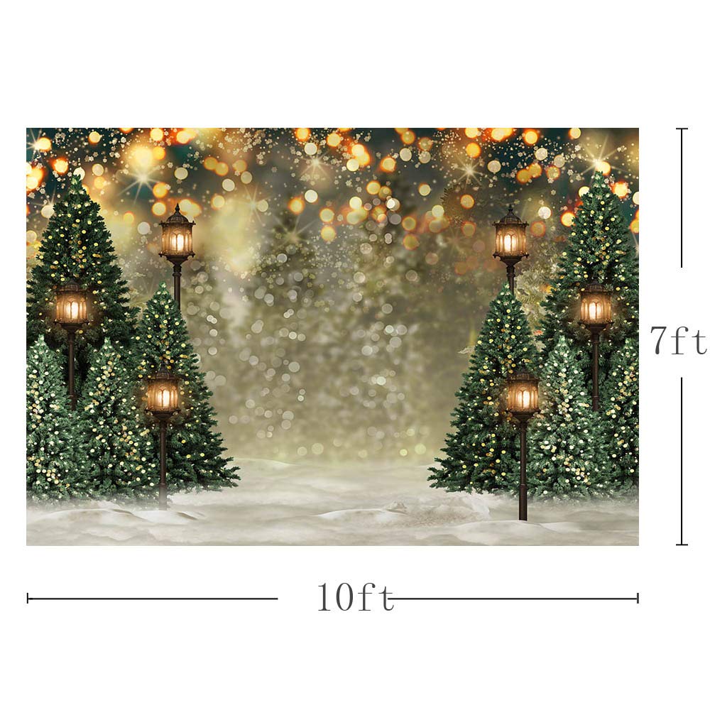 MEHOFOND 10x7ft Winter Christmas Tree Snowflake Green Newborn Photography Background Snow Scene Glitter Bokeh Portrait Backdrops Xmas Birthday Baby Shower Party Photo Banner Props