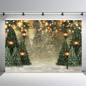 MEHOFOND 10x7ft Winter Christmas Tree Snowflake Green Newborn Photography Background Snow Scene Glitter Bokeh Portrait Backdrops Xmas Birthday Baby Shower Party Photo Banner Props