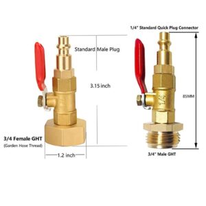 Winterize Adapter with 1/4 Inch Male Quick Connecting Plug and 3/4 inch Male GHT Thread, 1/4 Inch Male Quick Plug and 3/4 Inch Female Garden Hose Threading, Winterize Quick Adapte (Male+Female)