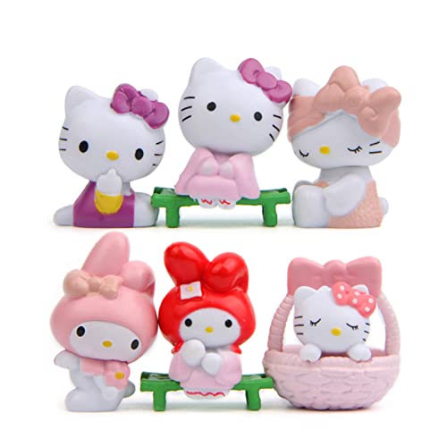 6pcs Cute Animal Cat Characters Figurines Toy Kitty Figures Toy Set Mini Figure Collection Playset, Fairy Garden Party Decorations, Kitten Cake Topper, Plant, Automobile Decoration