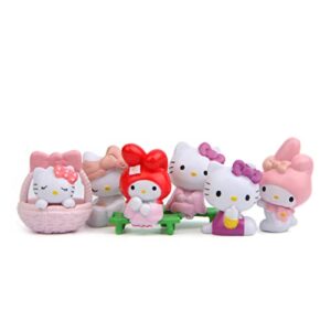 6pcs Cute Animal Cat Characters Figurines Toy Kitty Figures Toy Set Mini Figure Collection Playset, Fairy Garden Party Decorations, Kitten Cake Topper, Plant, Automobile Decoration