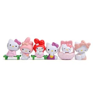 6pcs Cute Animal Cat Characters Figurines Toy Kitty Figures Toy Set Mini Figure Collection Playset, Fairy Garden Party Decorations, Kitten Cake Topper, Plant, Automobile Decoration