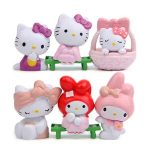 6pcs Cute Animal Cat Characters Figurines Toy Kitty Figures Toy Set Mini Figure Collection Playset, Fairy Garden Party Decorations, Kitten Cake Topper, Plant, Automobile Decoration