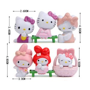 6pcs Cute Animal Cat Characters Figurines Toy Kitty Figures Toy Set Mini Figure Collection Playset, Fairy Garden Party Decorations, Kitten Cake Topper, Plant, Automobile Decoration