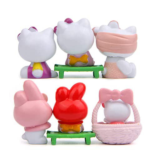 6pcs Cute Animal Cat Characters Figurines Toy Kitty Figures Toy Set Mini Figure Collection Playset, Fairy Garden Party Decorations, Kitten Cake Topper, Plant, Automobile Decoration