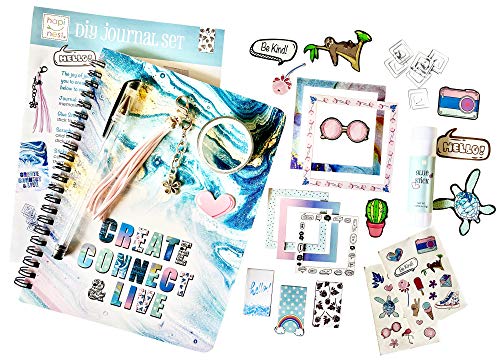 Hapinest DIY Journal Kit for girls - 63pcs Ideal for Teen and Tween girls Ages 8 9 10 11 12 13 14+ Birthday Gift for girls, Scrapbook and Diary Supplies Set