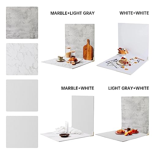 2 PCS 4 Pattern Boards Photo Backdrop for Flat Lay, Food Photography Background 24x24 Inch, BEIYANG (Marble+Light Gray)