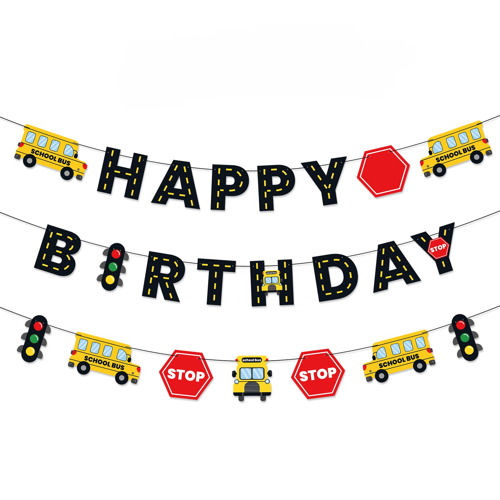 School Bus Happy Birthday Banner Wheels on the Bus Bday Party Garland for Kids Yellow Bus Birthday Party Decorations Back to School Banner Party Supplies