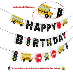 School Bus Happy Birthday Banner Wheels on the Bus Bday Party Garland for Kids Yellow Bus Birthday Party Decorations Back to School Banner Party Supplies