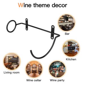 Yimerlen 6 Pcs Spiral Wine Wall Holder, Wall Mounted Wine Rack, Metal Wine Bottle Display Holder for Wine Storage Wall Wine Theme Decor, Black (to The Left Style)