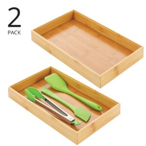 mDesign Wooden Bamboo Drawer Organizer - 15" Long Stackable Storage Box Tray for Kitchen Drawers/Cabinet - Utensil, Silverware, Spatula, and Flatware Holder - Echo Collection - 2 Pack, Natural Wood