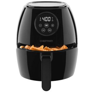 chefman small air fryer healthy cooking, nonstick, user friendly and digital touch screen, w/ 60 minute timer & auto shutoff, dishwasher safe basket, bpa-free, glossy black, 3.5 qt.