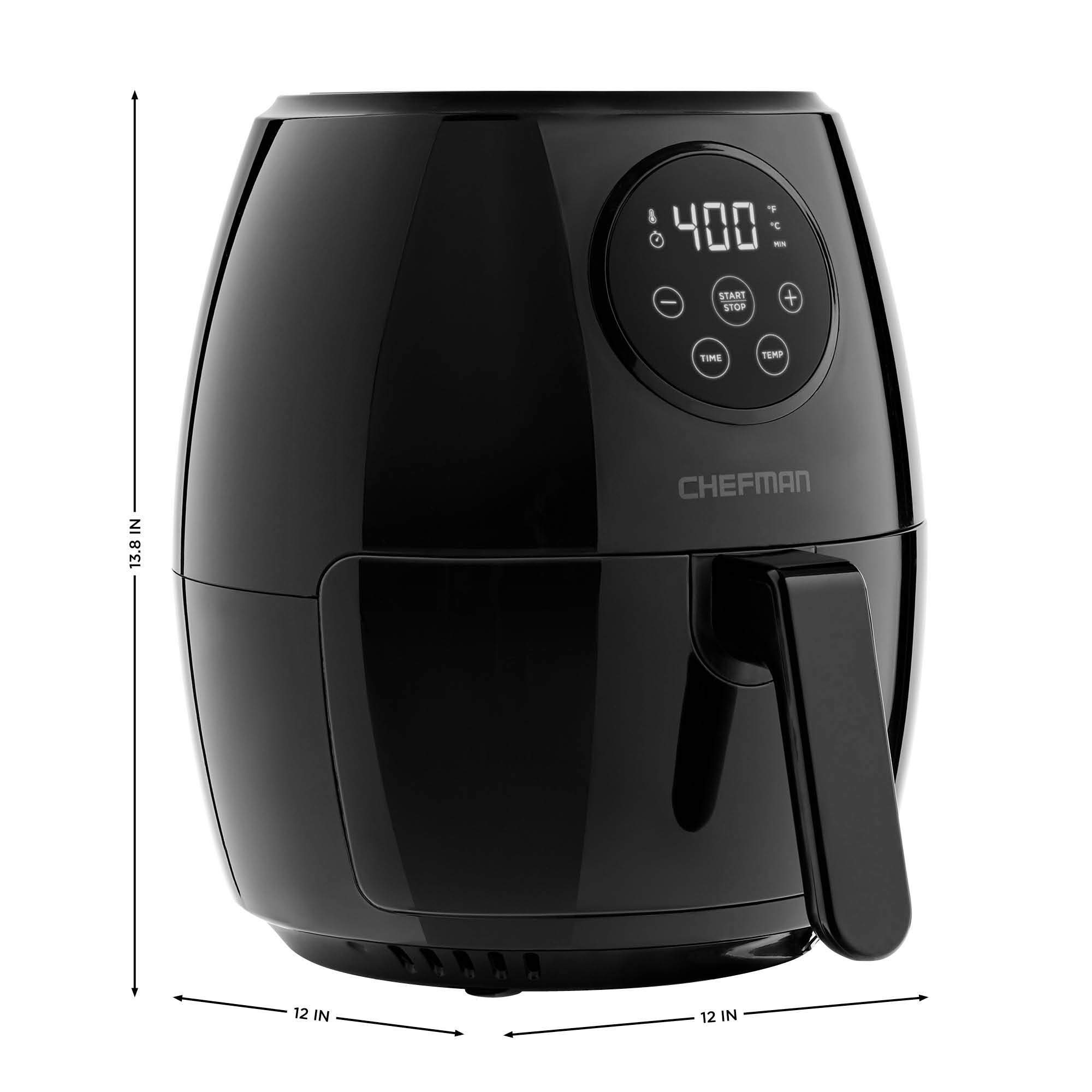 CHEFMAN Small Air Fryer Healthy Cooking, Nonstick, User Friendly and Digital Touch Screen, w/ 60 Minute Timer & Auto Shutoff, Dishwasher Safe Basket, BPA-Free, Glossy Black, 3.5 Qt.