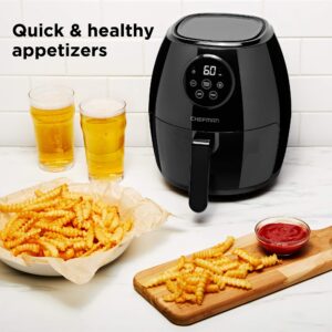 CHEFMAN Small Air Fryer Healthy Cooking, Nonstick, User Friendly and Digital Touch Screen, w/ 60 Minute Timer & Auto Shutoff, Dishwasher Safe Basket, BPA-Free, Glossy Black, 3.5 Qt.