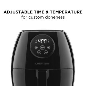 CHEFMAN Small Air Fryer Healthy Cooking, Nonstick, User Friendly and Digital Touch Screen, w/ 60 Minute Timer & Auto Shutoff, Dishwasher Safe Basket, BPA-Free, Glossy Black, 3.5 Qt.