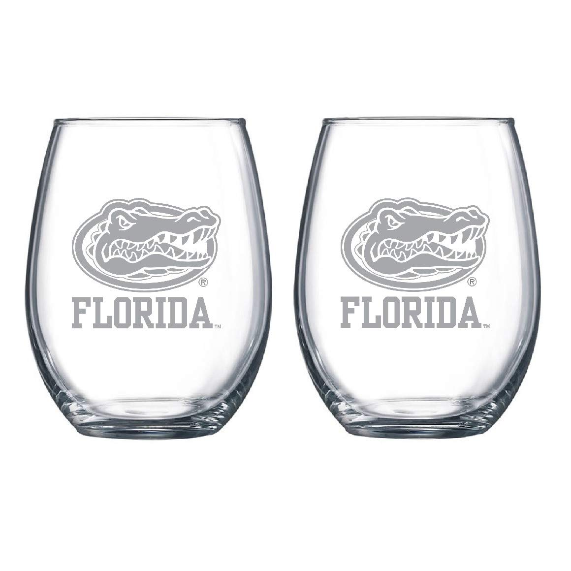 RFSJ Florida Gators White Etched Satin Frost Logo Wine or Beverage Glass Set of 2