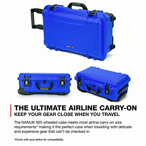 Nanuk 935 Waterproof Carry-On Hard Case with Lid Organizer and Padded Divider w/ Wheels - Blue