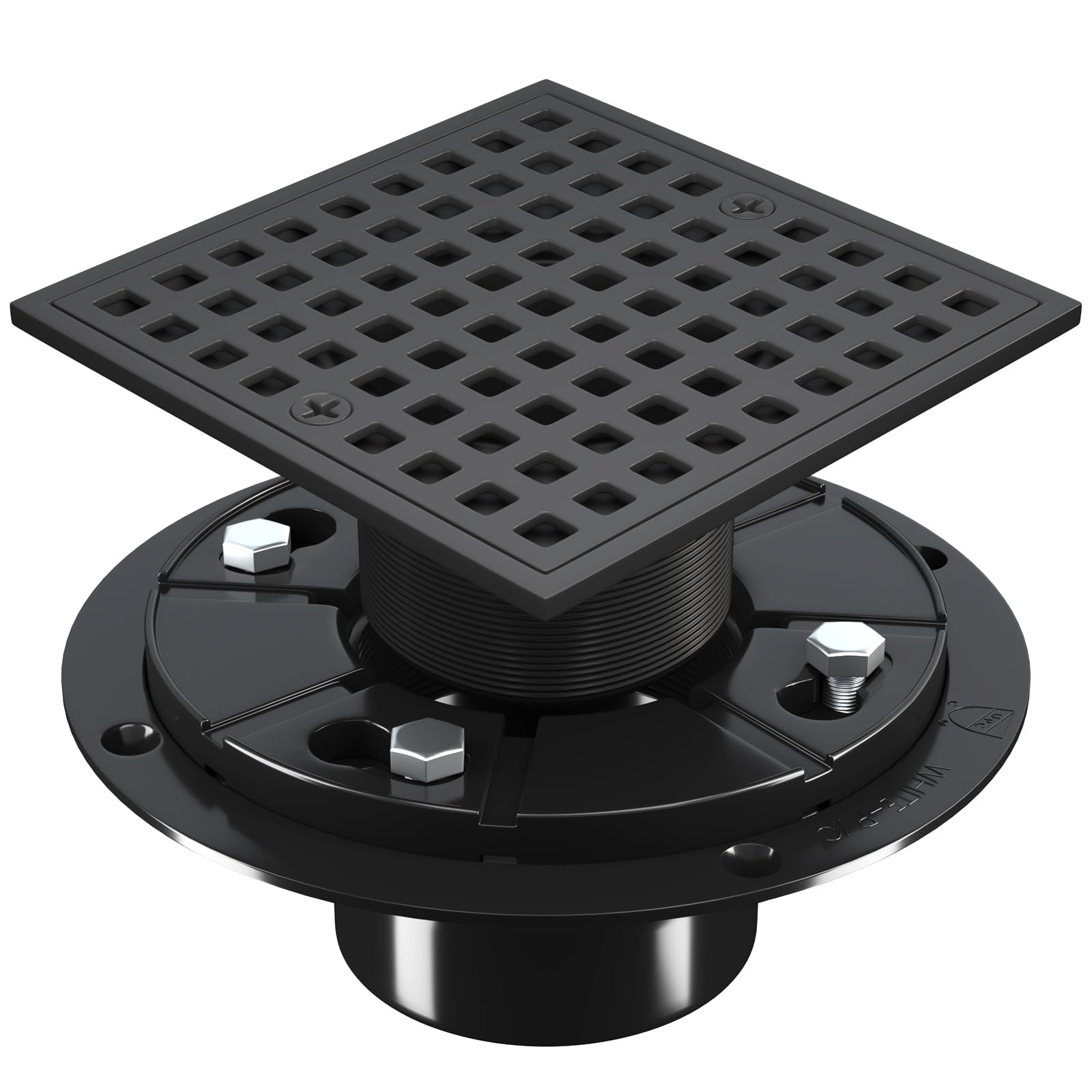 4-1/4" Square Shower Floor Drain with Black Matte Strainer(Checkered