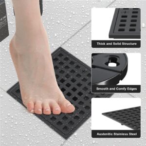 4-1/4" Square Shower Floor Drain with Black Matte Strainer(Checkered