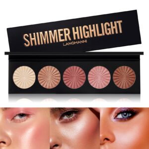 highlighter powder palette, makeup palette facial bronzers illuminator palette highlighter baked waterproof long lasting brilliant lighten skin color (5 color, 1 count (pack of 1))