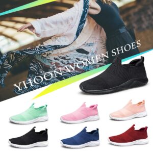 YHOON Women's Walking Shoes - Slip on Sneakers Lightweight Tennis Shoes All Black 9