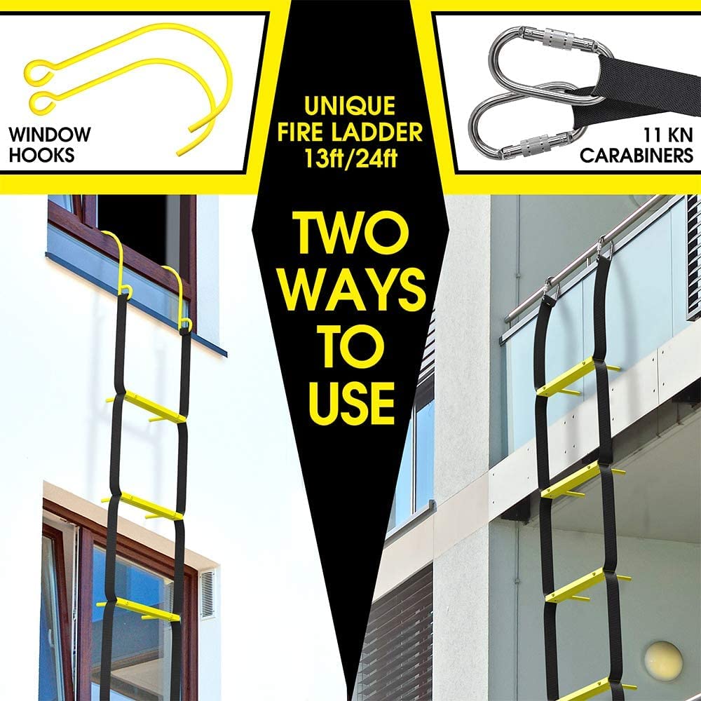 Fire Escape Ladder 3 Story | Rope Ladder Fire Escape for Homes 3rd Floor | Portable, Foldable & Compact | Emergency Ladder Suitable for Balcony & Windows