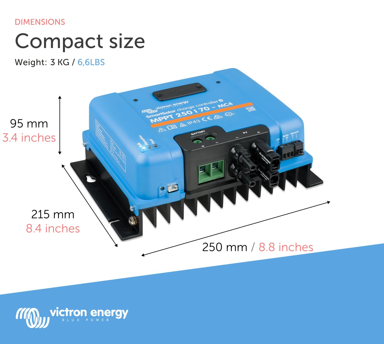 Victron Energy SmartSolar MPPT MC4 250V 70 amp 12/24/36/48-Volt Solar Charge Controller (Bluetooth)