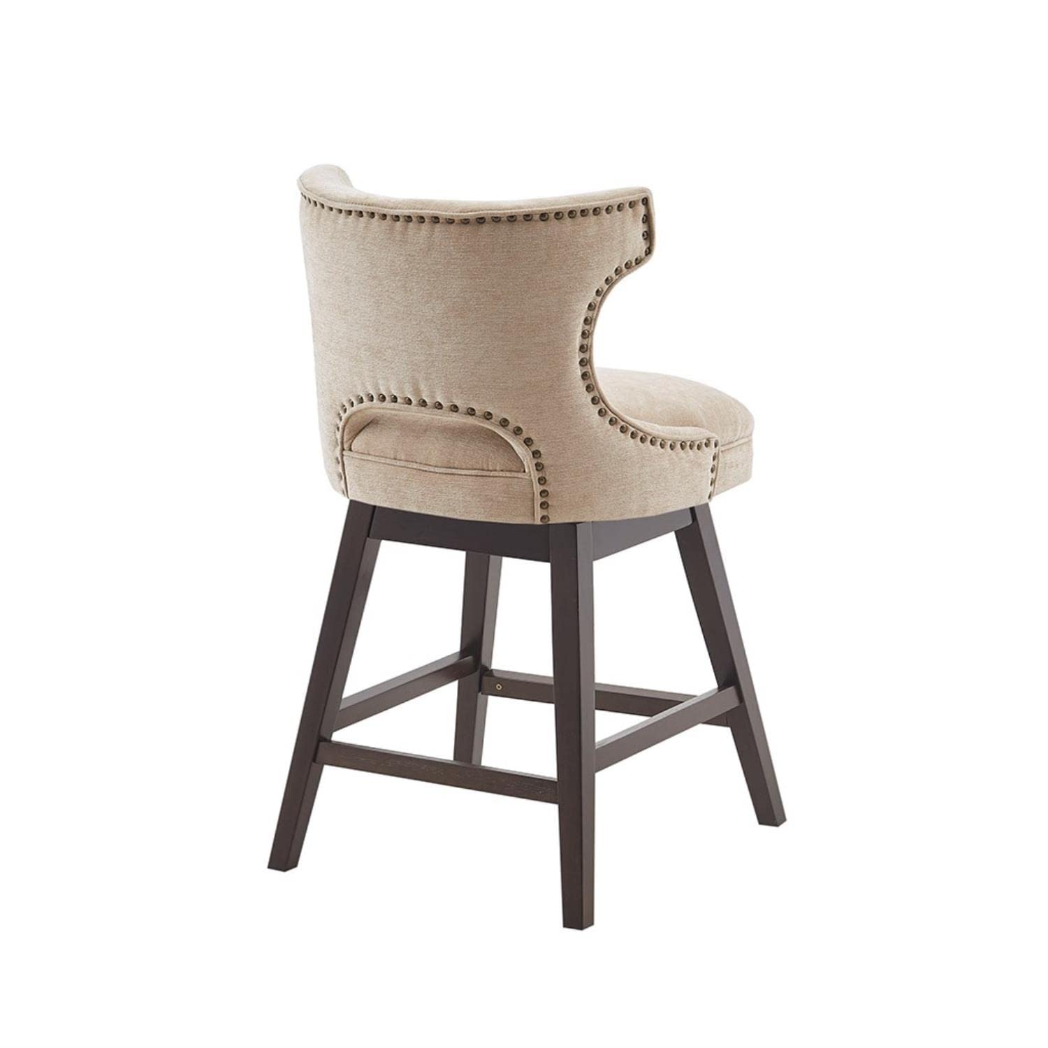 Madison Park Emmett Swivel Stool-Chic Modern, Scoop Back, Counter Height Barstool, Kitchen Island Chair Solid Wood Legs, Silver Nailhead Accent, Assembly Required, 21" W x 22" D x 37" H, Beige