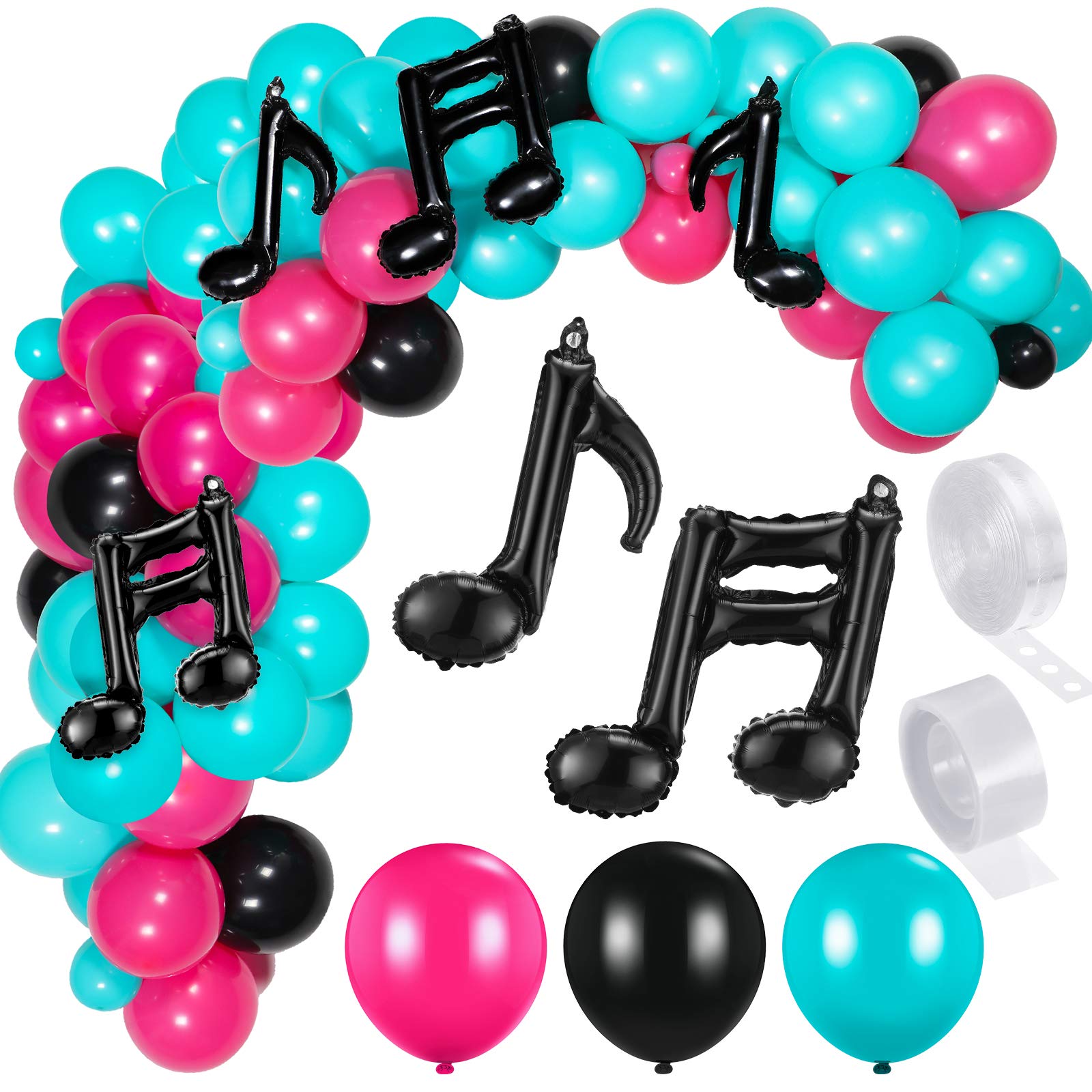 141 Pieces Music Birthday Party Decorations Includes Black Red Blue Musical Balloon Kit Garland Music Note Balloons for Boys and Girls Music Party Birthday Short Video Decor (Simple Style)