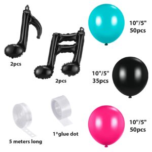 141 Pieces Music Birthday Party Decorations Includes Black Red Blue Musical Balloon Kit Garland Music Note Balloons for Boys and Girls Music Party Birthday Short Video Decor (Simple Style)