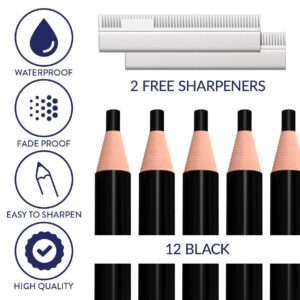 Bundle of 15 Meters Pre-Inked Eyebrow Mapping String and Microblading Supplies 12 Piece Black Waterproof Eyebrow Pencil Set, Brow Mapping Tool