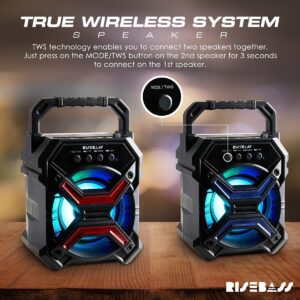 RISEBASS Portable Wireless Bluetooth Speaker for iPhone, Android, iPod and More - Rechargeable Bluetooth Speaker for Kids & Adults - Mini Speaker with Party Lights. Gifts for Kids